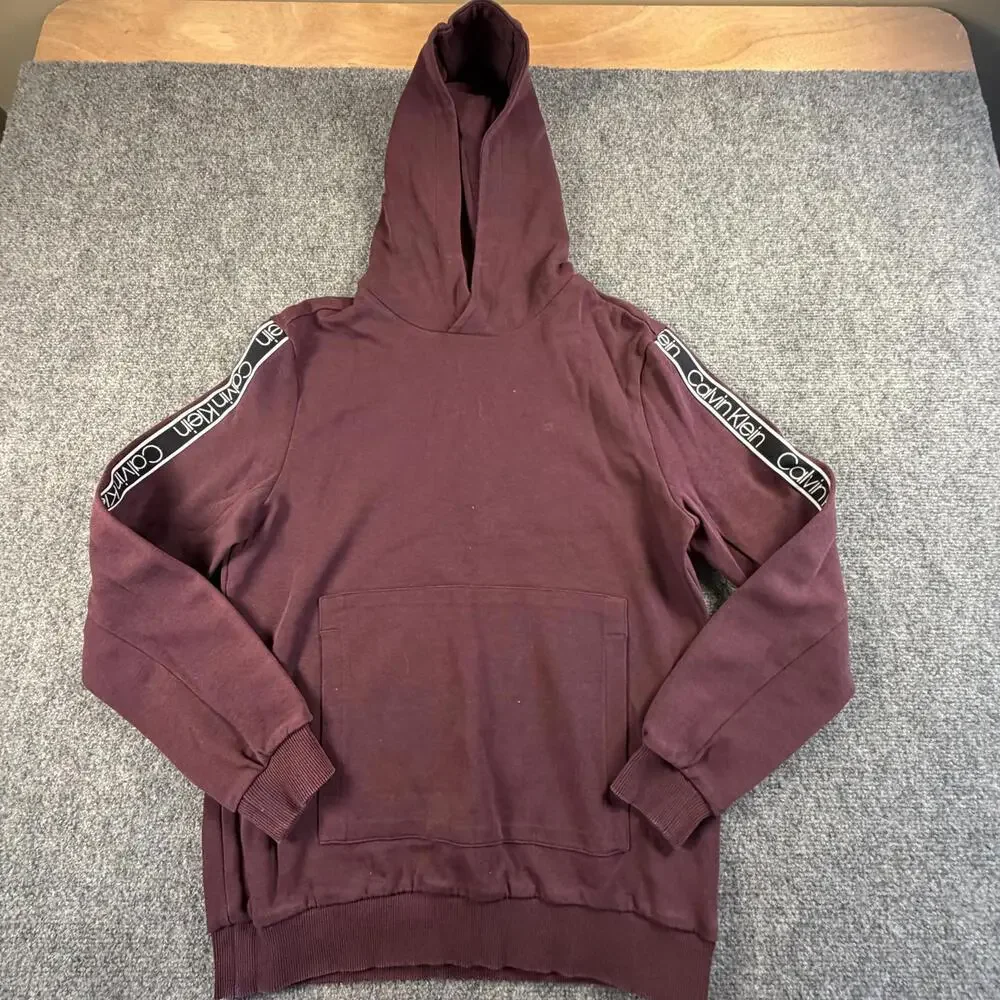Calvin Klein | Shirts | Calvin Klein Mens Maroon Hoodie With Logo Tape ...